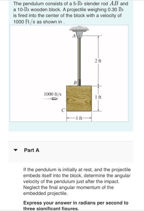 Solved The pendulum consists of a 5 -lb slender rod AB and a | Chegg.com