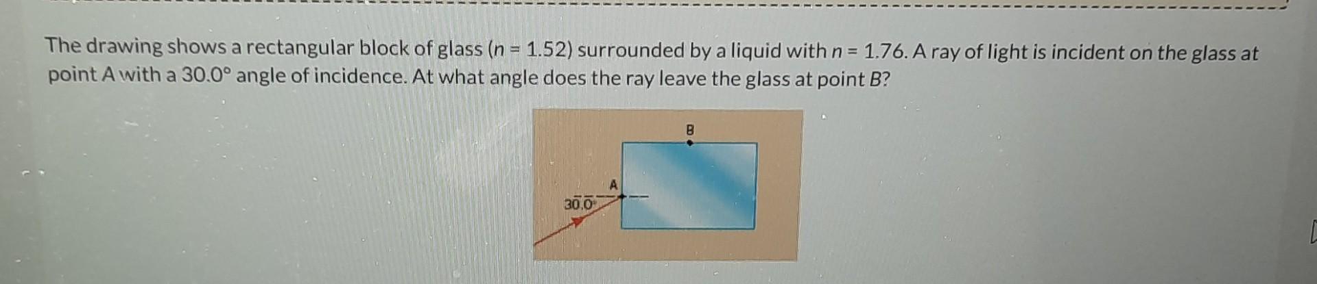 Solved The drawing shows a rectangular block of glass (n = | Chegg.com
