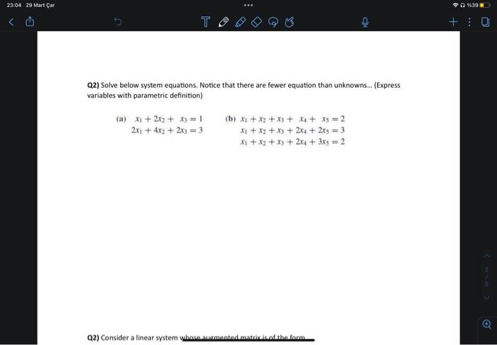 Solved Q2) Solve below system equations. Notice that there | Chegg.com