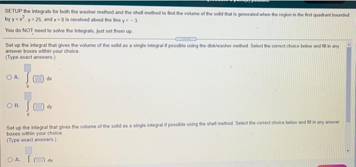 Solved SETUP the integrals for both the washer method and | Chegg.com