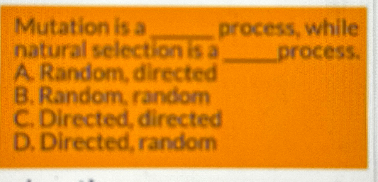 Solved Mutation is a q, ﻿process, while natural selection | Chegg.com