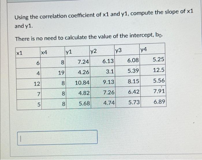 Solved Using the correlation coefficient of x1 and y1, | Chegg.com