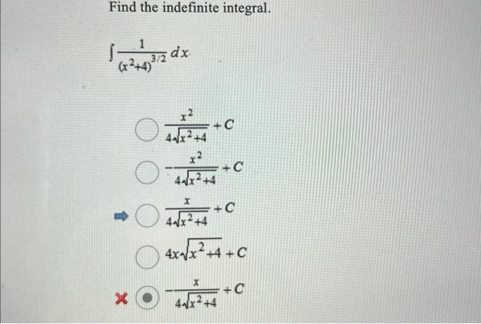 Solved Find the indefinite integral. ∫(x2+4)3/21dx | Chegg.com