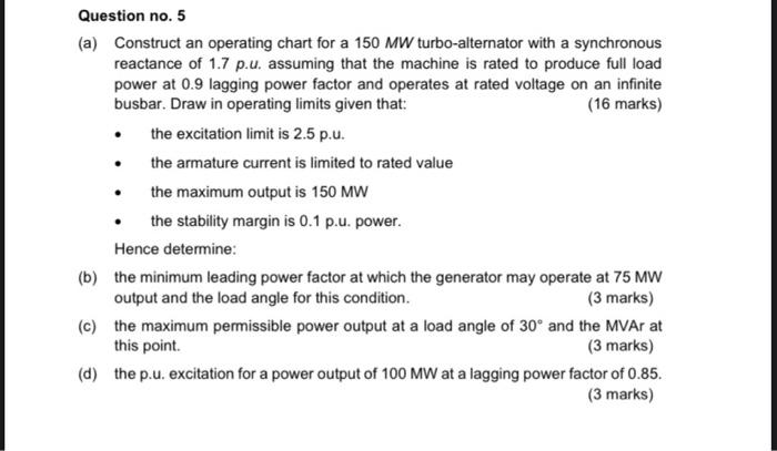 Solved (a) Construct an operating chart for a 150MW | Chegg.com