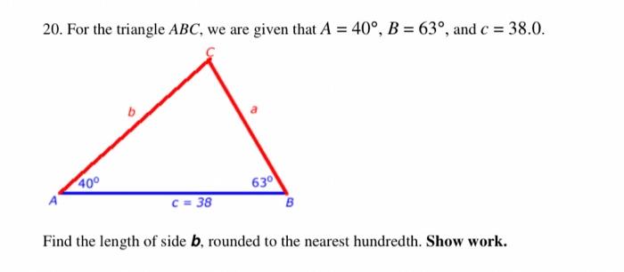 Solved 20. For the triangle ABC, we are given that | Chegg.com