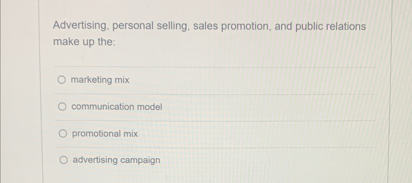 Solved Advertising, personal selling, sales promotion, and | Chegg.com