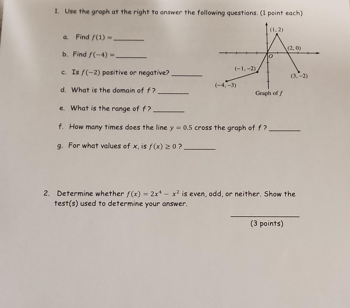 Solved 1. Use the graph at the right to answer the following | Chegg.com