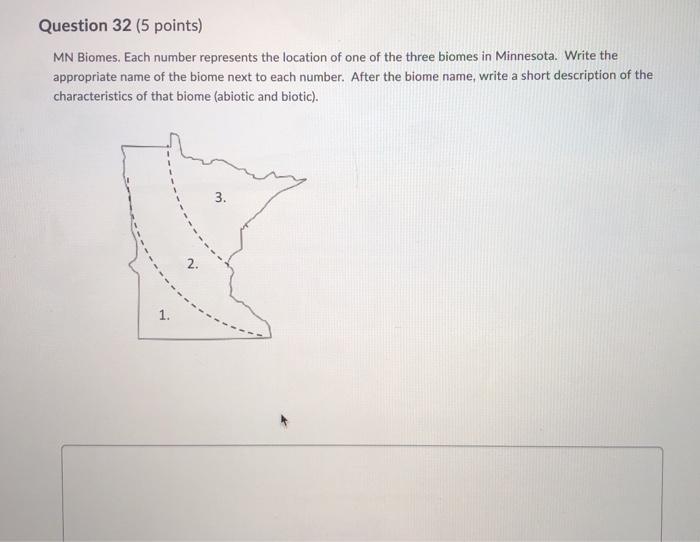 Solved Question 32 (5 points) MN Biomes. Each number | Chegg.com