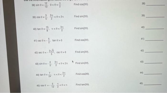 Solved 38) sinθ=1312,0