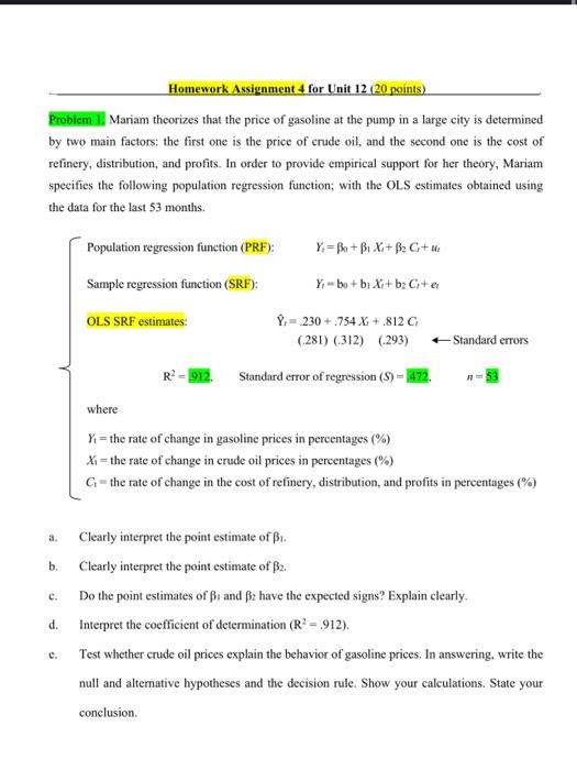 Homework Assignment 4 for Unit 12 (20 points) | Chegg.com