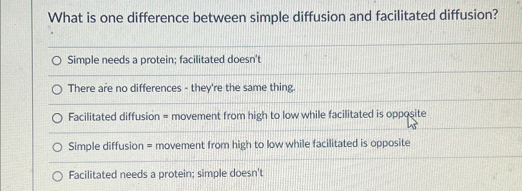 Solved What is one difference between simple diffusion and | Chegg.com