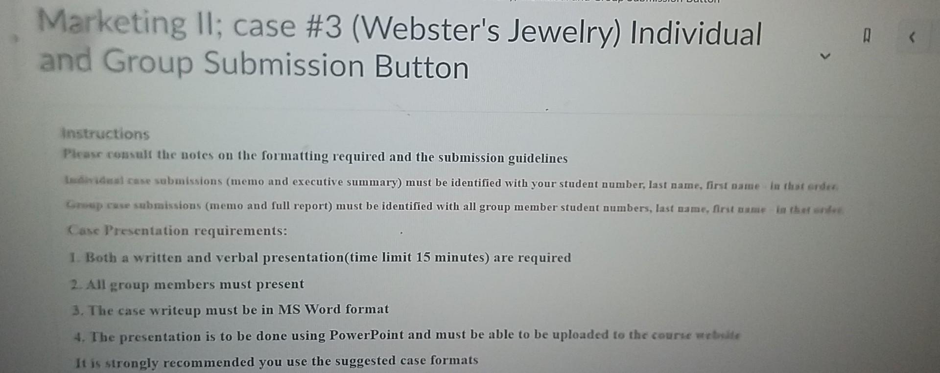 Solved Marketing ∥; case \#3 (Webster's Jewelry) Individual | Chegg.com