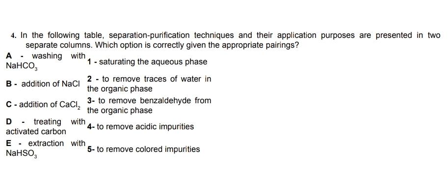 Solved In the following table, separation-purification | Chegg.com