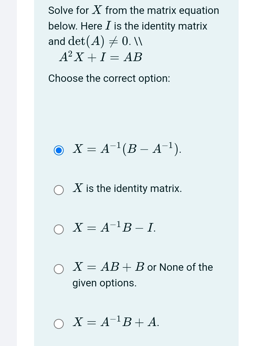 Solved Solve for x ﻿from the matrix equation below. Here I | Chegg.com