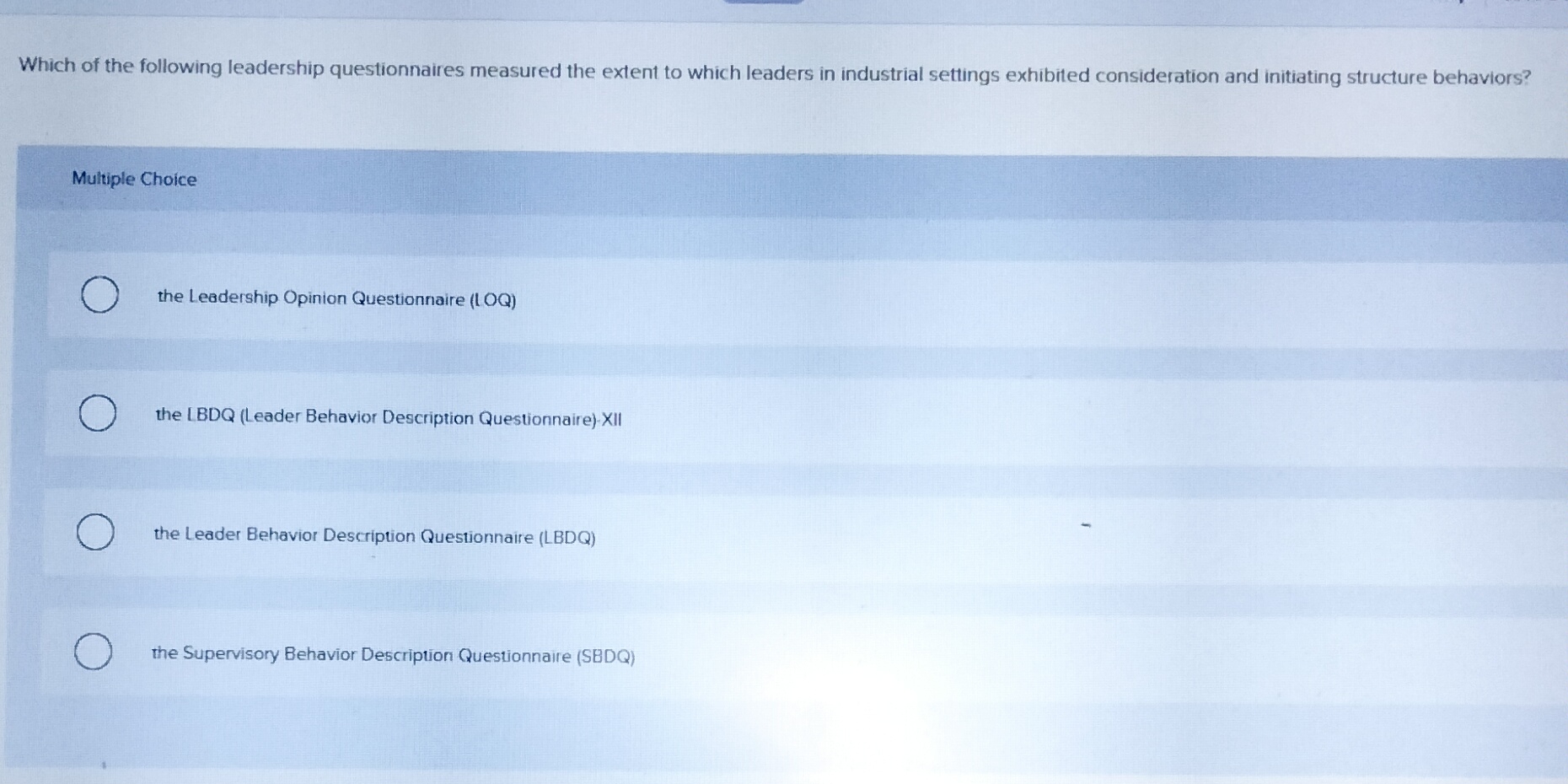 Solved Which of the following leadership questionnaires | Chegg.com