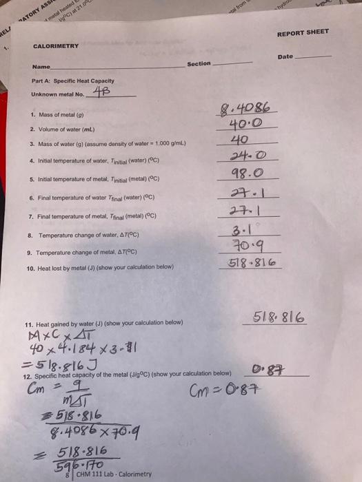 Solved POSTLABORATORY ASSIGNMENT 1. Based on the specific | Chegg.com