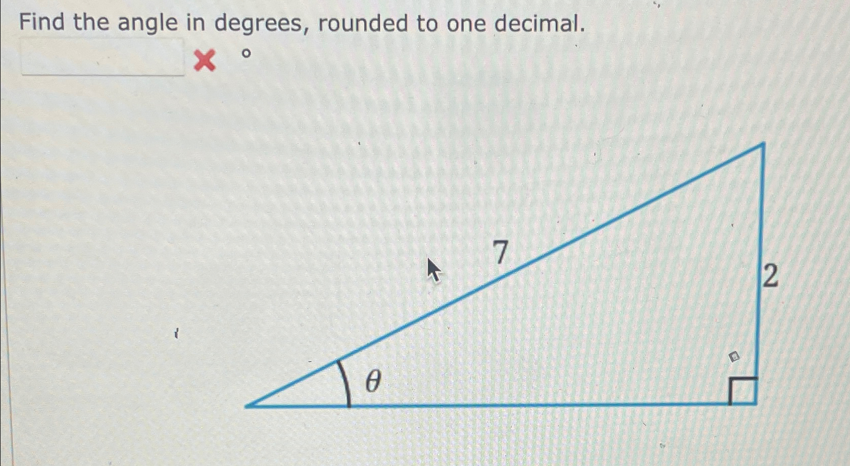 Solved Find the angle in degrees, rounded to one decimal. | Chegg.com