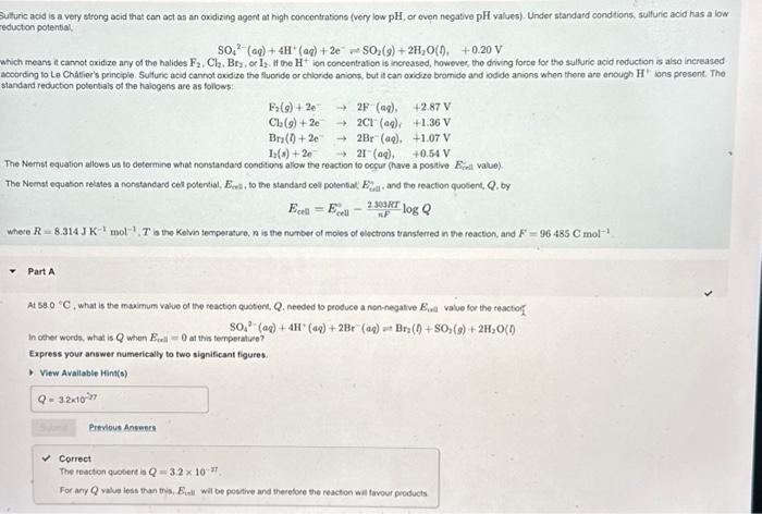 Solved \\[ \\mathrm{SO}_{4}{ }^{2-}(a q)+4 | Chegg.com