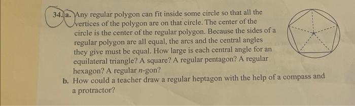 Solved 34. a. Any regular polygon can fit inside some circle | Chegg.com
