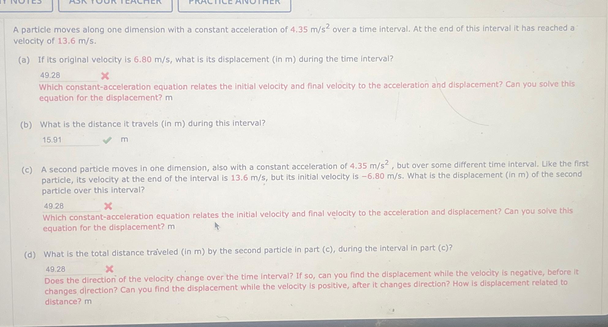 Solved A particle moves along one dimension with a constant | Chegg.com
