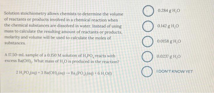 Solved Solution stoichiometry allows chemists to determine | Chegg.com