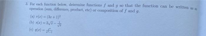 Solved 3. For each function below, determine functions f and | Chegg.com