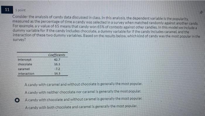 Solved 1 point 11 Consider the analysis of candy data | Chegg.com