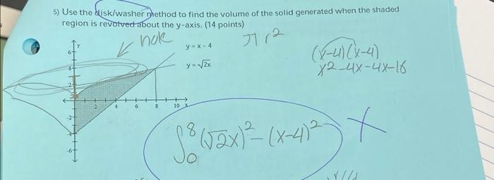 Solved 5) Use the disk/washer method to find the volume of | Chegg.com