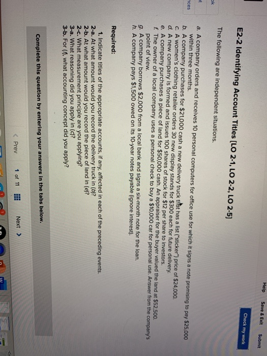 Solved Help Save & Exit Submit Check my work E2-2 | Chegg.com