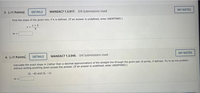 Solved WANEAC7 1.3.001. 0/6 Submissions Used 1. [-/2 Points] | Chegg.com