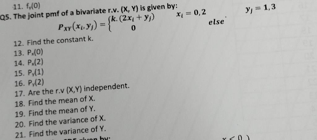 Solved 11. fy(0) 25. The joint pmf of a bivariate r.v. (X,Y) | Chegg.com