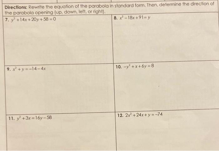 Solved rewrite each equation of the parabola in standard | Chegg.com
