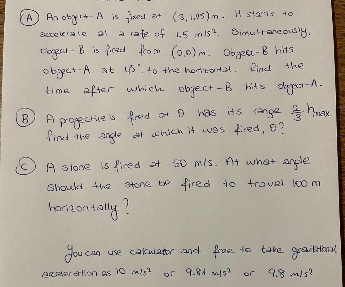 Solved (A) An object-A is fixed at (3,1.25)m. It starts to | Chegg.com