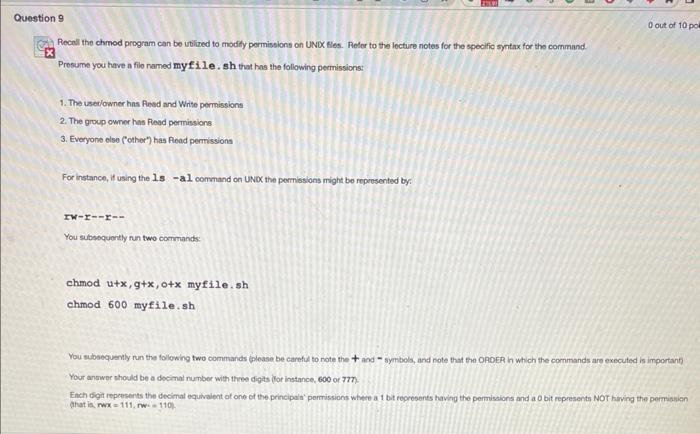Solved Recril the chmod program can be utilized to modify | Chegg.com
