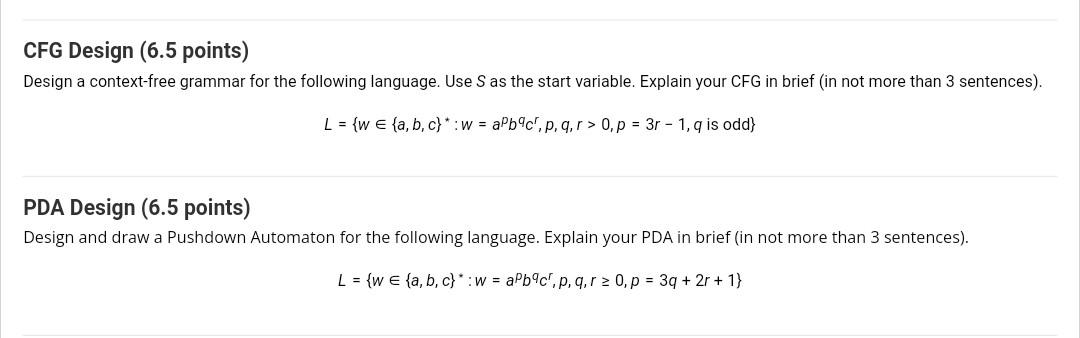 Solved CFG Design (6.5 points) Design a context-free grammar | Chegg.com