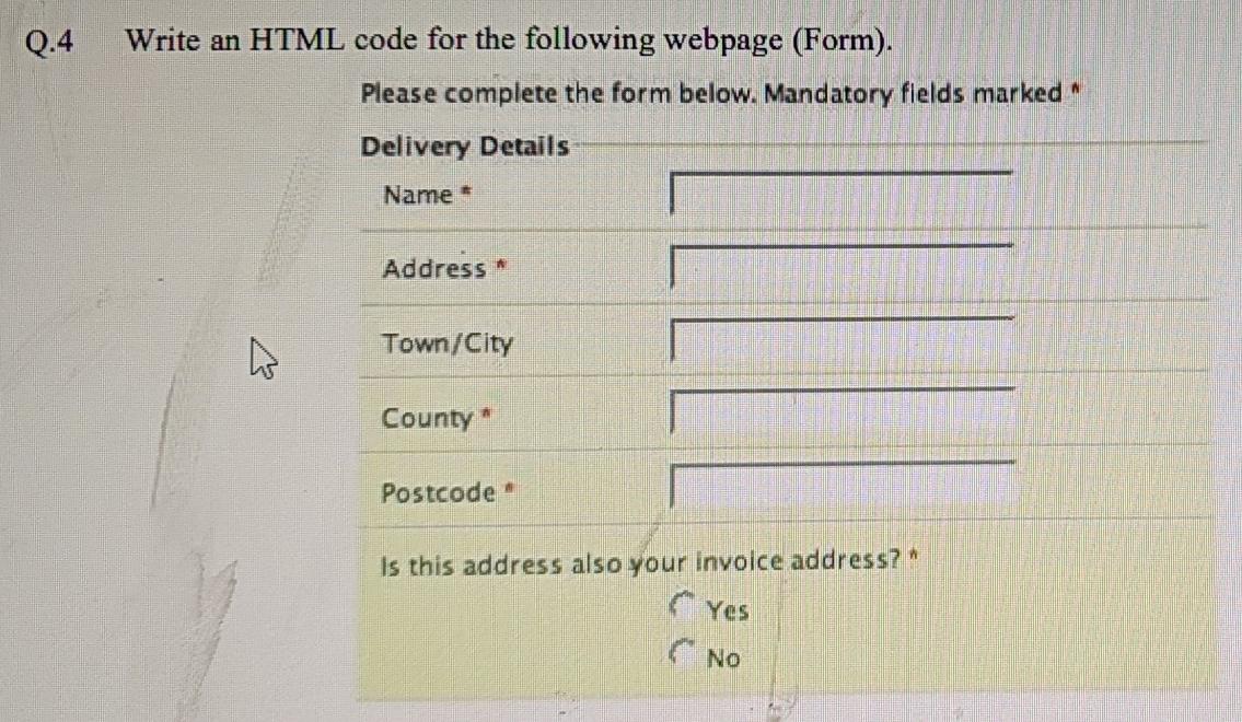 Solved Q.4 Write an HTML code for the following webpage | Chegg.com