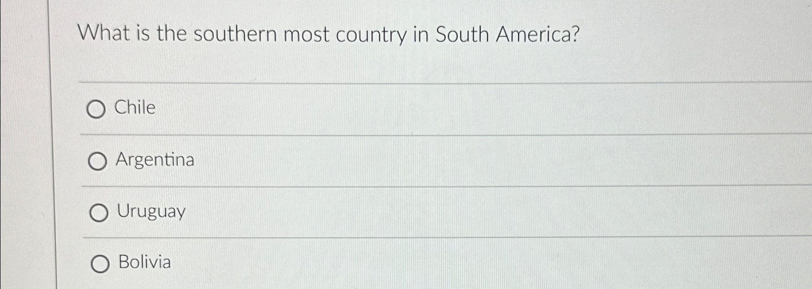 Solved What is the southern most country in South | Chegg.com