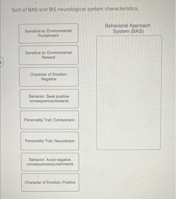 Solved Sort of BAS and BIS neurological system | Chegg.com