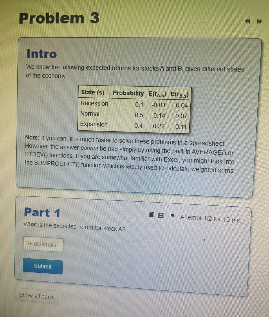 Solved Problem 3 Intro We know the following expected | Chegg.com