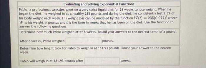 Solved Evaluating and Solving Exponential Functions Pablo, a | Chegg.com