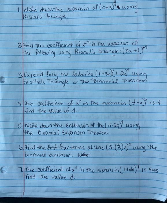 Solved 1. Write down the expansin of (c+3)4 using Pascal's | Chegg.com
