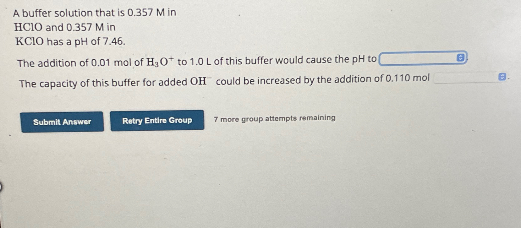 Solved A buffer solution that is 0.357M ﻿inHClO and 0.357M | Chegg.com