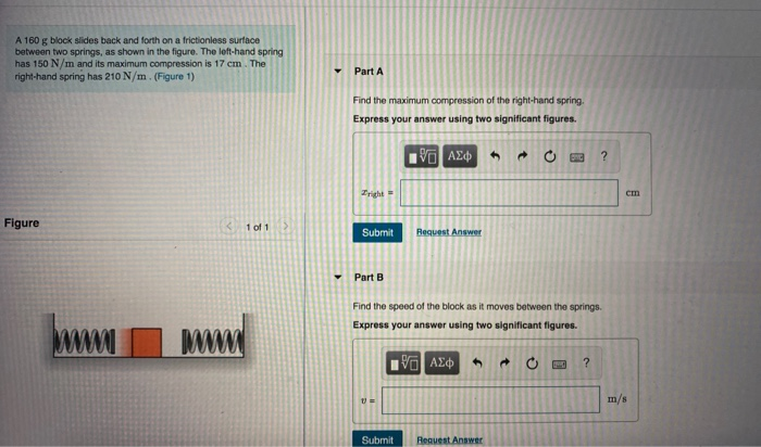 Solved A 160 g block slides back and forth on a frictionless | Chegg.com
