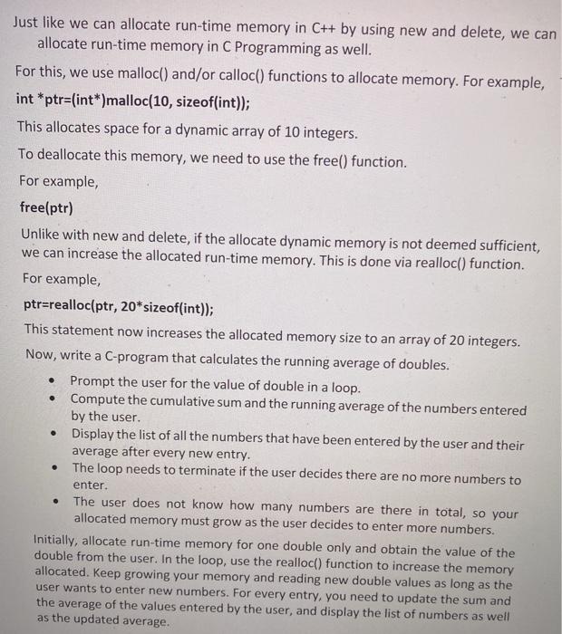 Solved Just like we can allocate run-time memory in C++ by | Chegg.com
