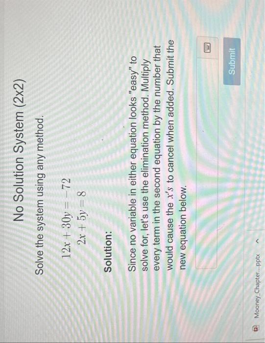 Solved Solve the system using any method. 12x+30y=−722x+5y=8 | Chegg.com