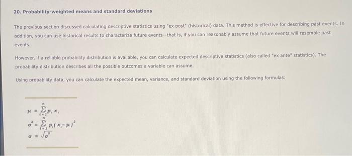 Solved 20. Probability-weighted means and standard | Chegg.com