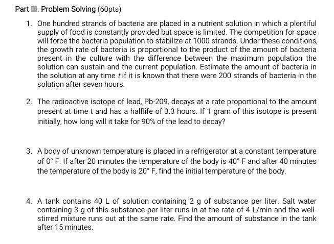 Solved Part III. Problem Solving (60pts) 1. One hundred | Chegg.com