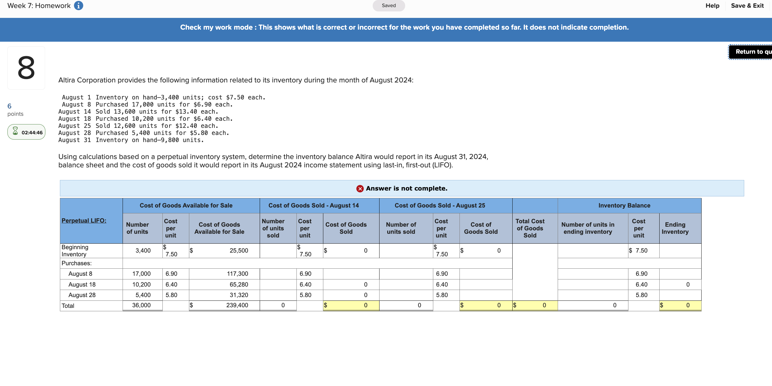 Solved Week 7: Homework iHelpSave \& ExitCheck my work mode | Chegg.com