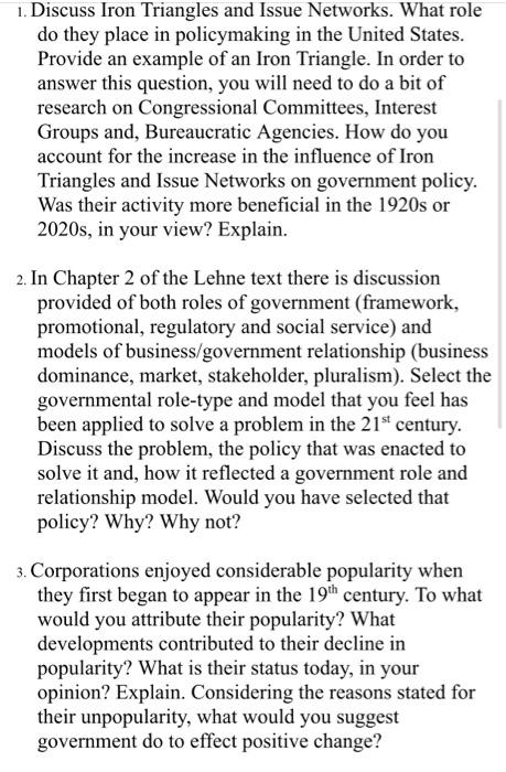 1. Discuss Iron Triangles and Issue Networks. What | Chegg.com