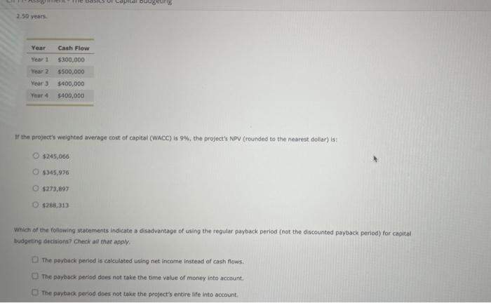Solved What information does the payback period provide? | Chegg.com